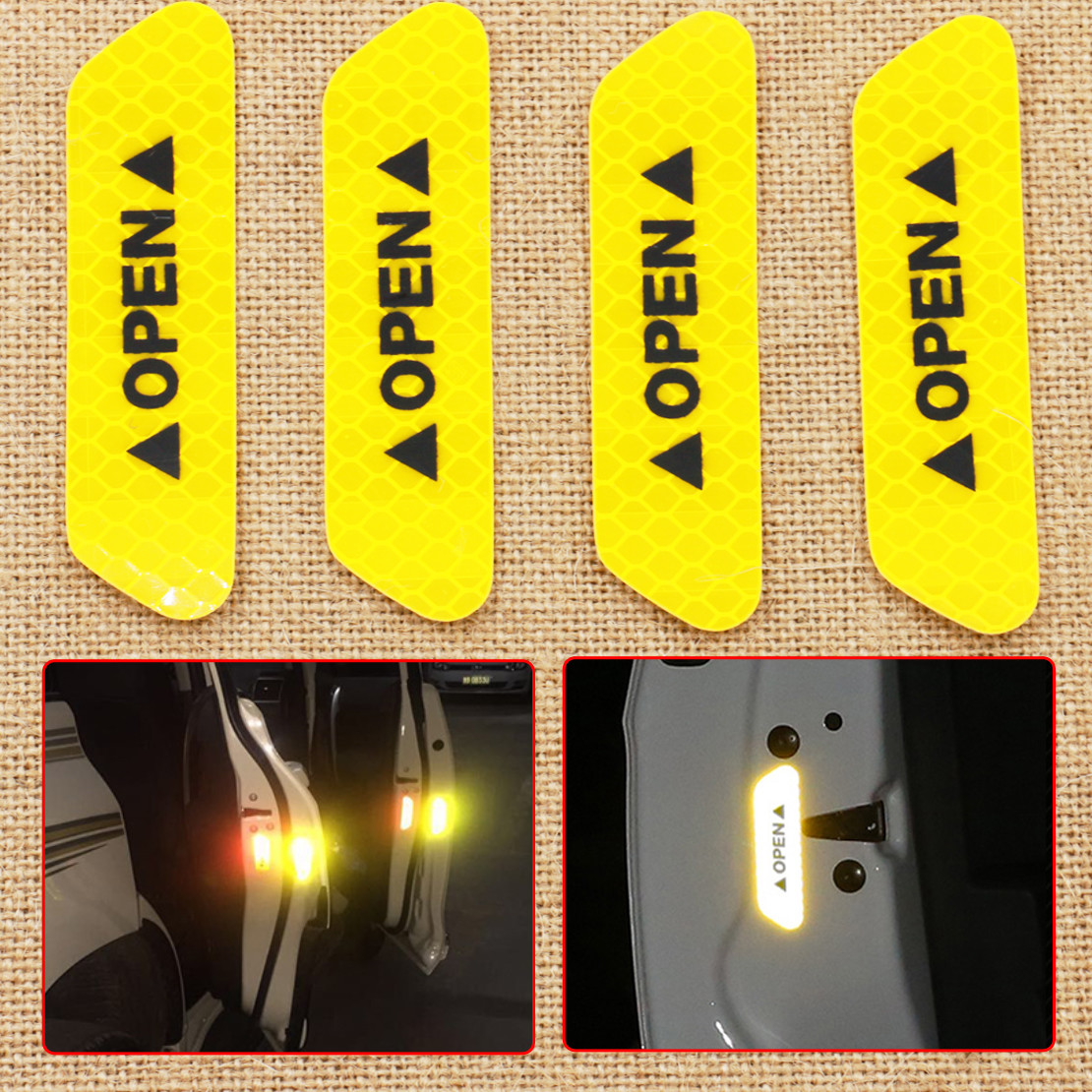 4x Super Yellow Car Door Open Sticker Reflective Tape Safety Warning ...