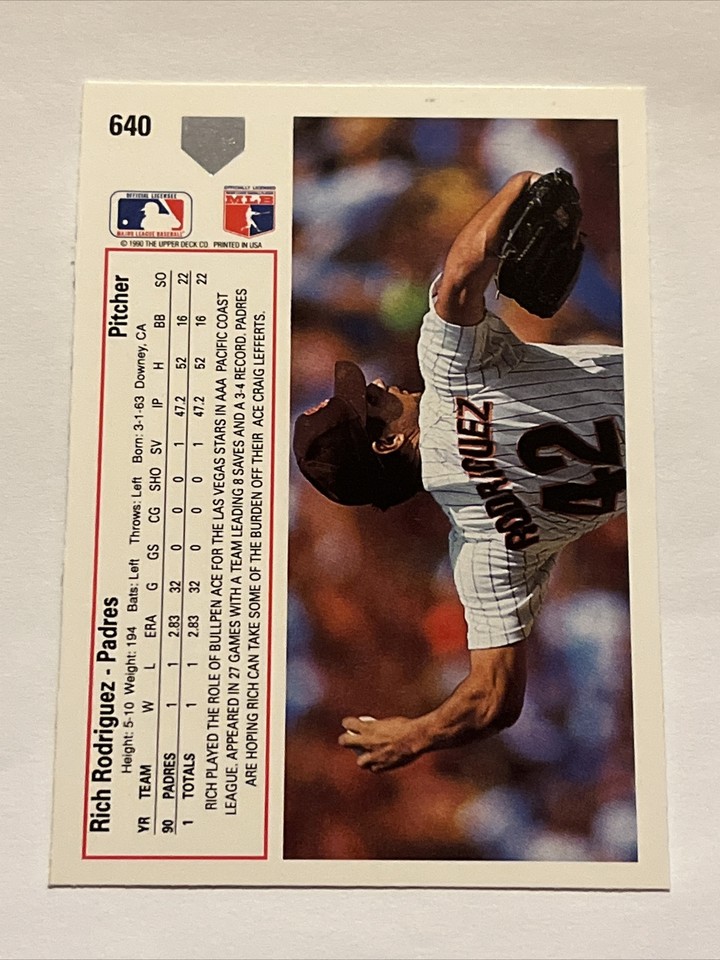 1991 Upper Deck #640 Rich Rodriguez RC Rookie Padres MLB | eBay