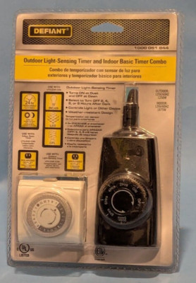 Defiant Outdoor Light Sensing Timer And Indoor Basic Timer Combo | eBay