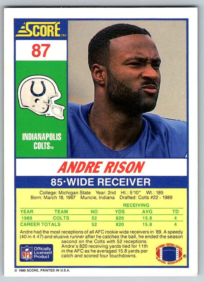 1990 SCORE ANDRE RISON INDIANAPOLIS COLTS #87 | eBay