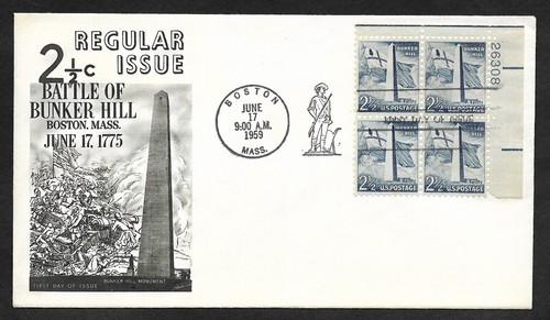 #1034 2 1/2c Bunker Hill Monument - Fleetwood FDCPB4 Plt #26308 | eBay