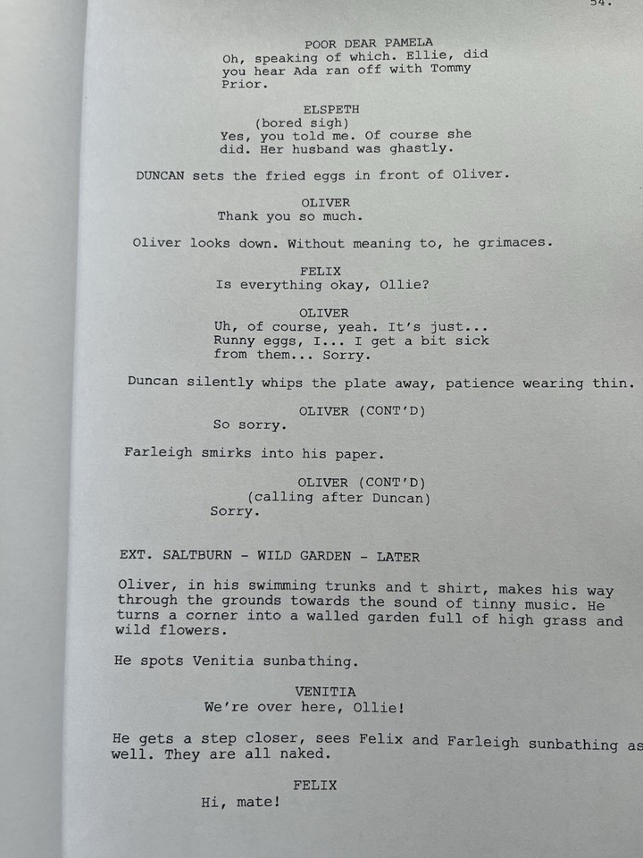 Saltburn Film Script / SCreenplay. Barry Keoghan, Jacob Elordi, Carey ...