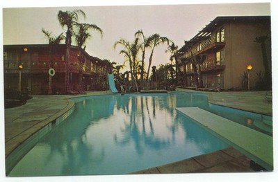 Downey CA Tahitian Village Pool Postcard California | eBay