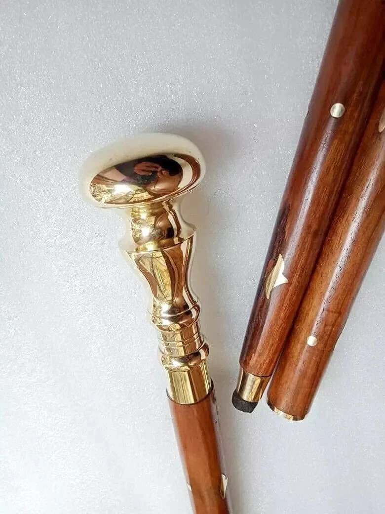 Antique Brass Long Knob Head Handle Premium Wooden Wa… - Gem