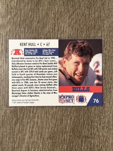 MINT-1991 Pro Set #76 Kent Hull BILLS | eBay