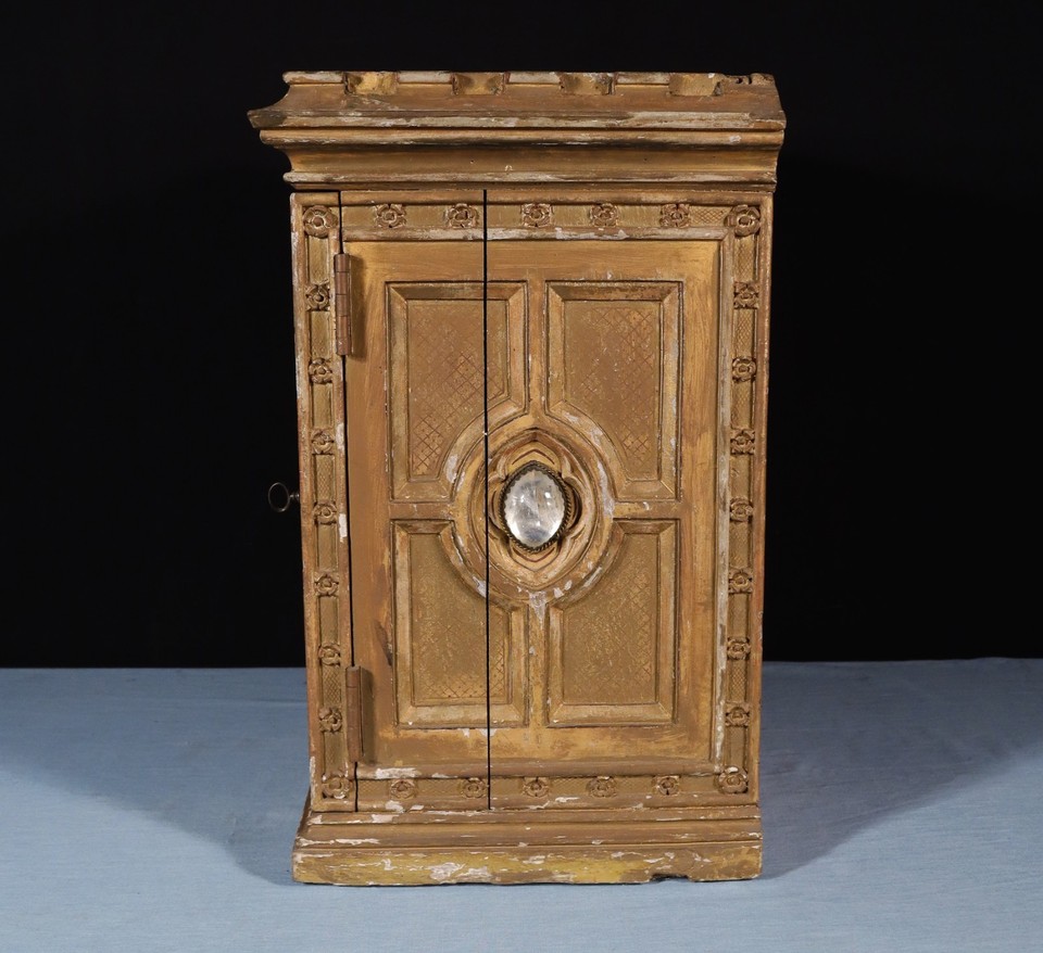 Antique French Gothic Tabernacle/Shrine/Cabinet with Two Locks/Glass ...