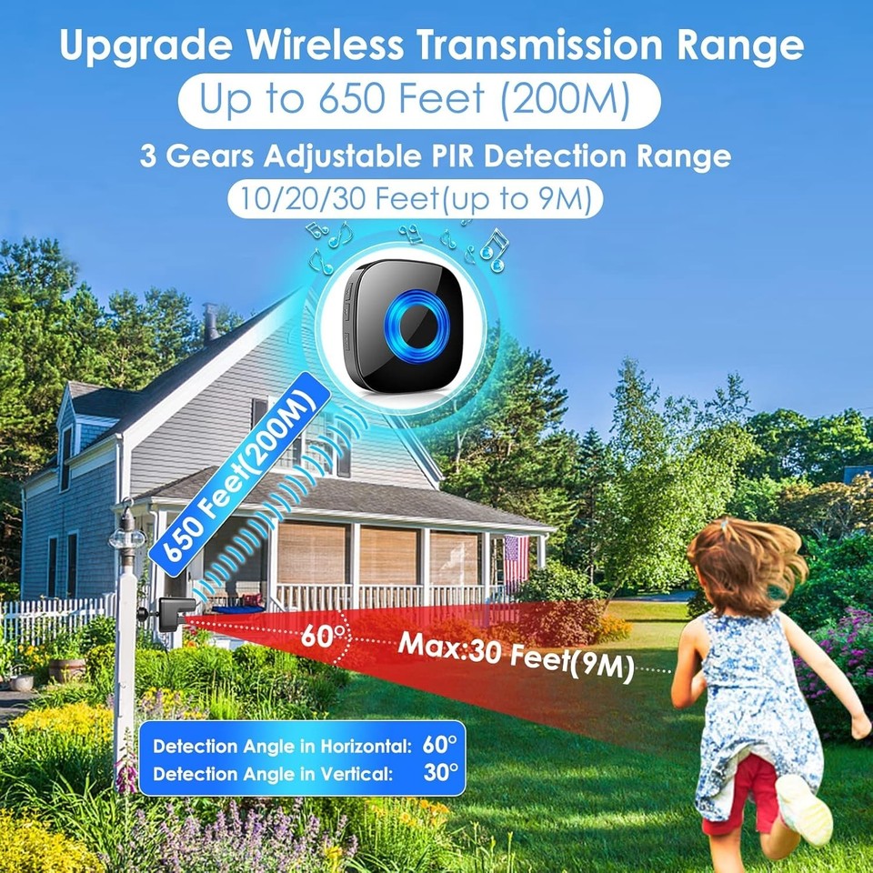 Wireless Driveway Alarm,Long Range PIR Outdoor Motion Sensor Burglar ...