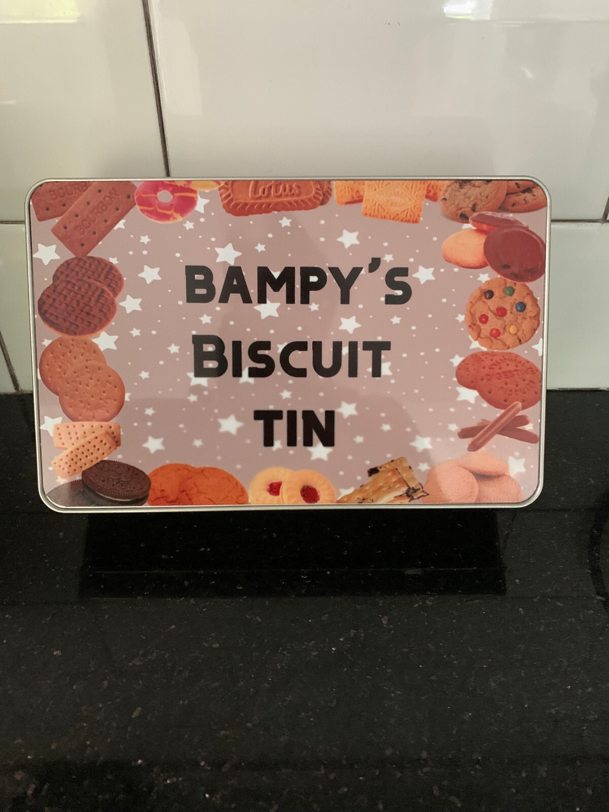 PERSONALISED BISCUIT TREAT SWEET METAL TIN UNIQUE GIFT NANNY/GRANDAD ...
