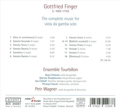 PETR WAGNER/ENSEMBLE TOURBILLON GOTTFRIED FINGER: THE COMPLETE MUSIC ...