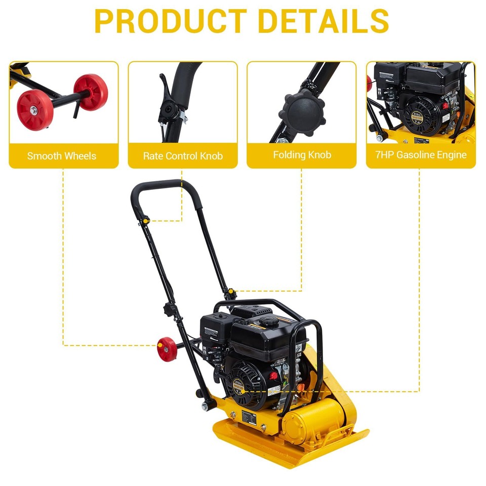 Plate Compactor Rammer 7HP 212cc Gas Engine 5600 VPM 4200 Lbs ...