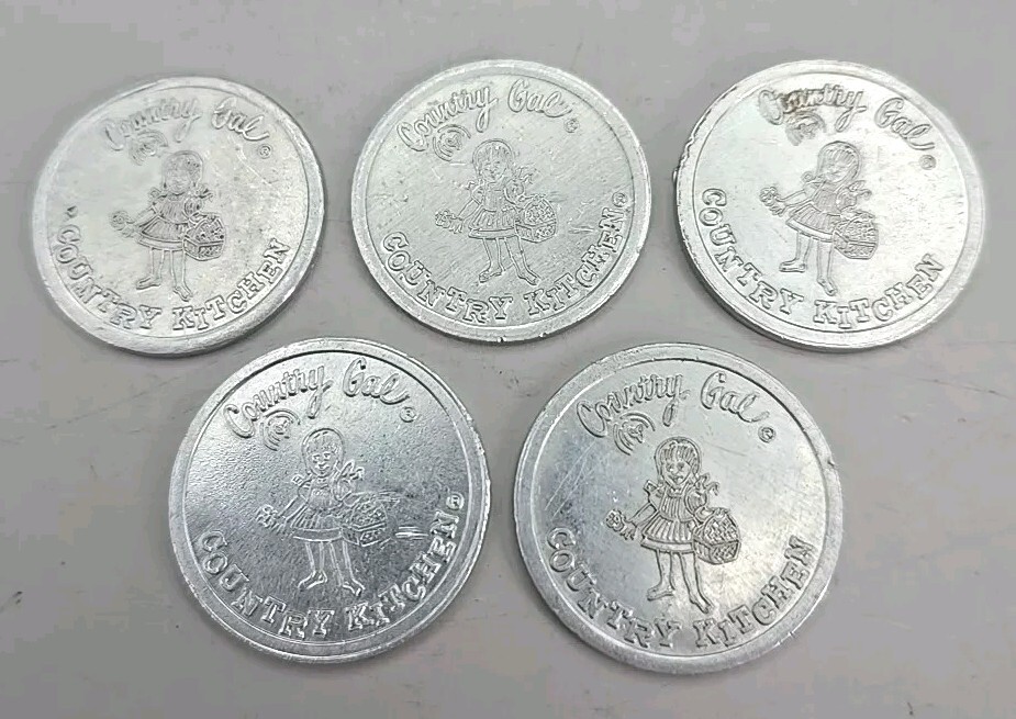 Lot (5) Vintage Country Boy/ Country Gal Country Kitchen Metal Tokens ...