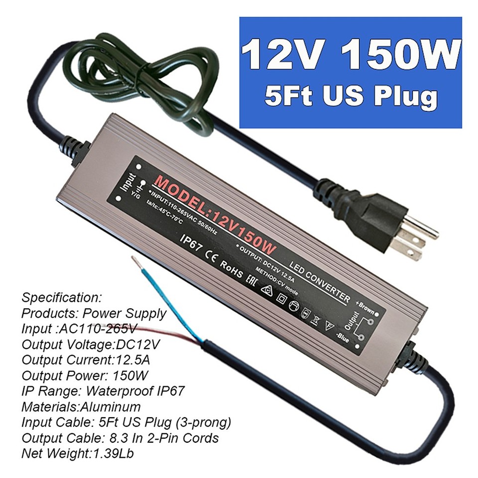 10 Pack 12v Transformer Outdoor Power Supply DC 12V 12.5A 150W IP67 ...