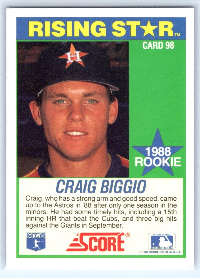 1989 Score Hottest 100 Rising Stars #98 Craig Biggio Houston Astros | eBay