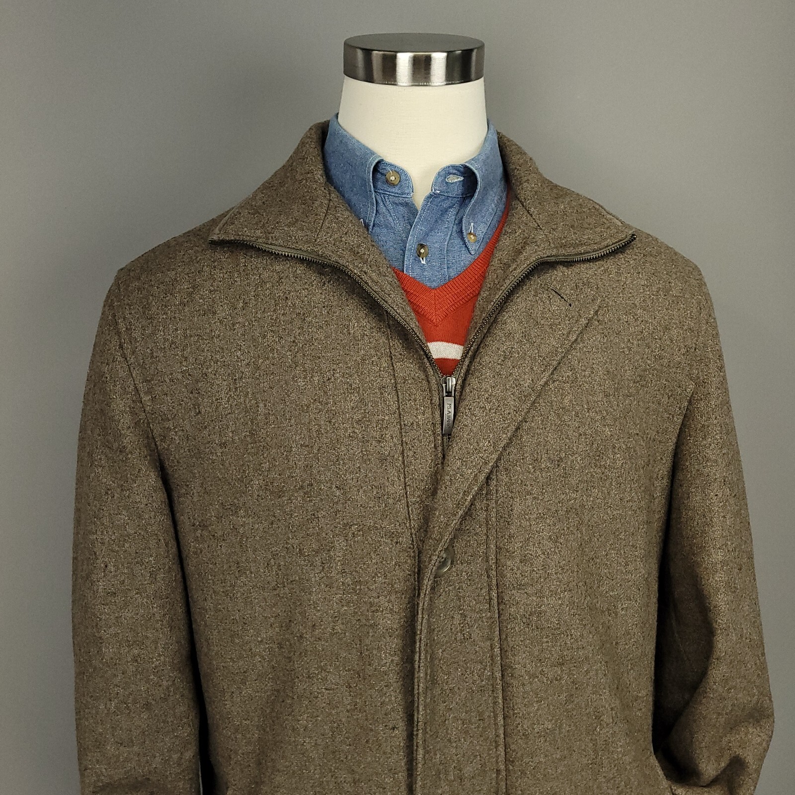 Jos A Bank Jacket Mens Large Green Wool Blend Tweed Parka Lined Winter ...