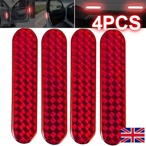 4Pcs Red Reflective Safety Warning Strip Tape Car Door Bumper Reflector ...