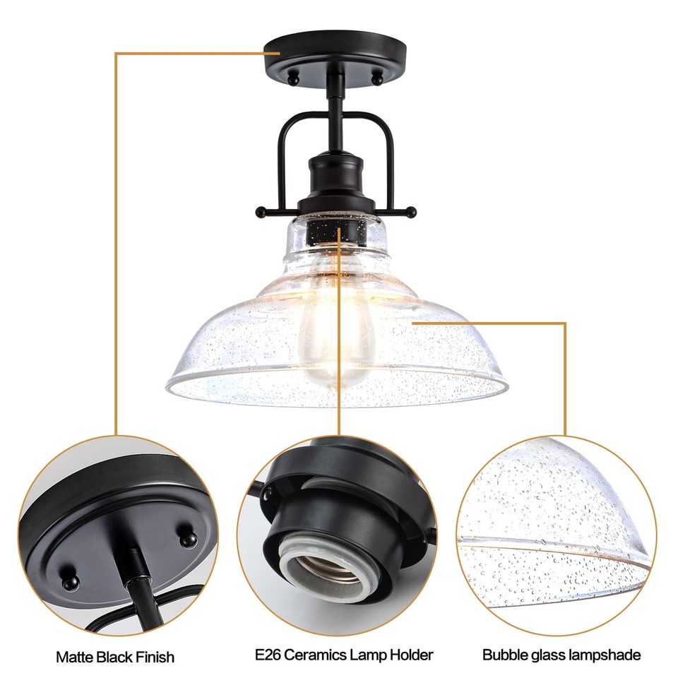 Flush Mount Ceiling Light Fixture Bulb Included Black Metal Frame ...