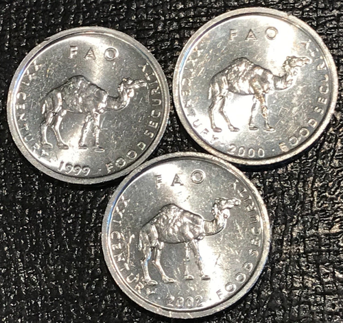 3- HIGH GRADE AU/UNC 1999/2000/2002 SOMALIA 10 SENTI CAMEL ALUMINUM ...