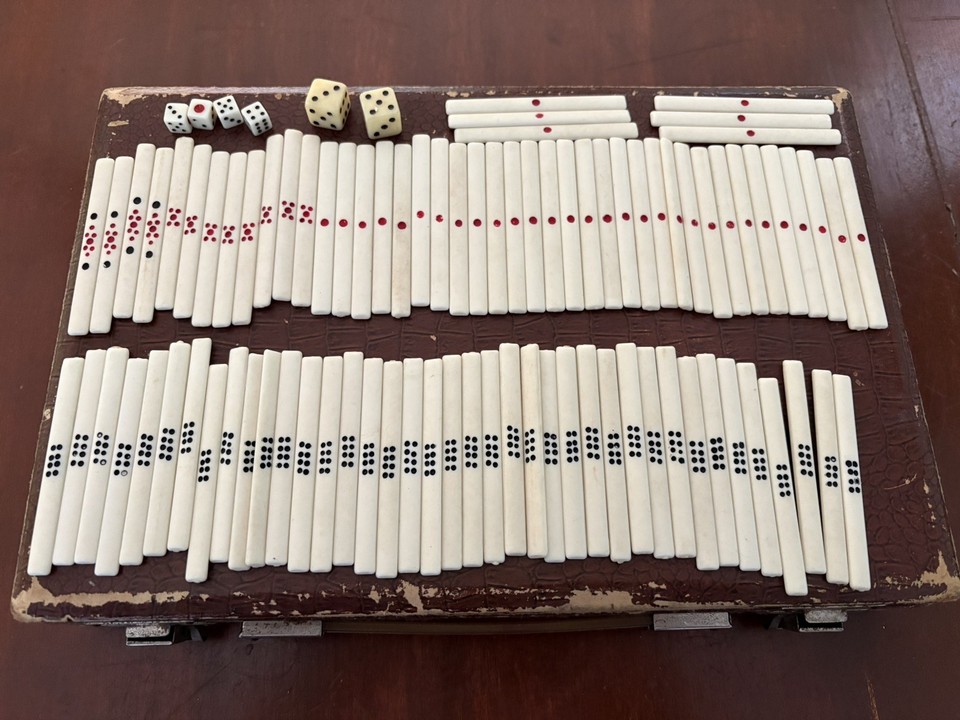 Vintage Mahjong Travel Mini Set Bamboo Dovetail 144 Tiles 87 Sticks ...