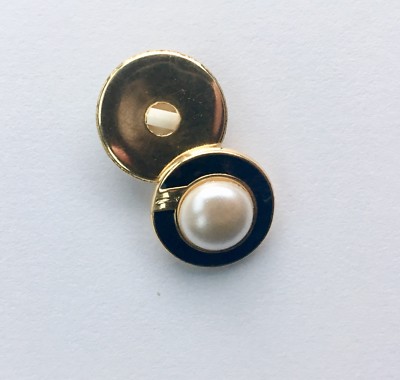 22mm 5x Pearl & Black Enamel Round Shank Buttons Vintage Dress 2 Part ...