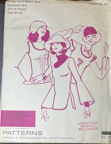 KANDEL KNIT STRETCH SCOOP NECK TOP Sewing Pattern 404 CHEST 30 32 34 36 ...