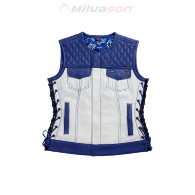 Women Motorcycle Motorbike Biker Club Style Blue Leather Vest | eBay