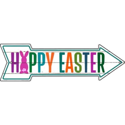 Happy Easter Novelty Metal Arrow Sign Directional 17" x 5" Wall Decor ...