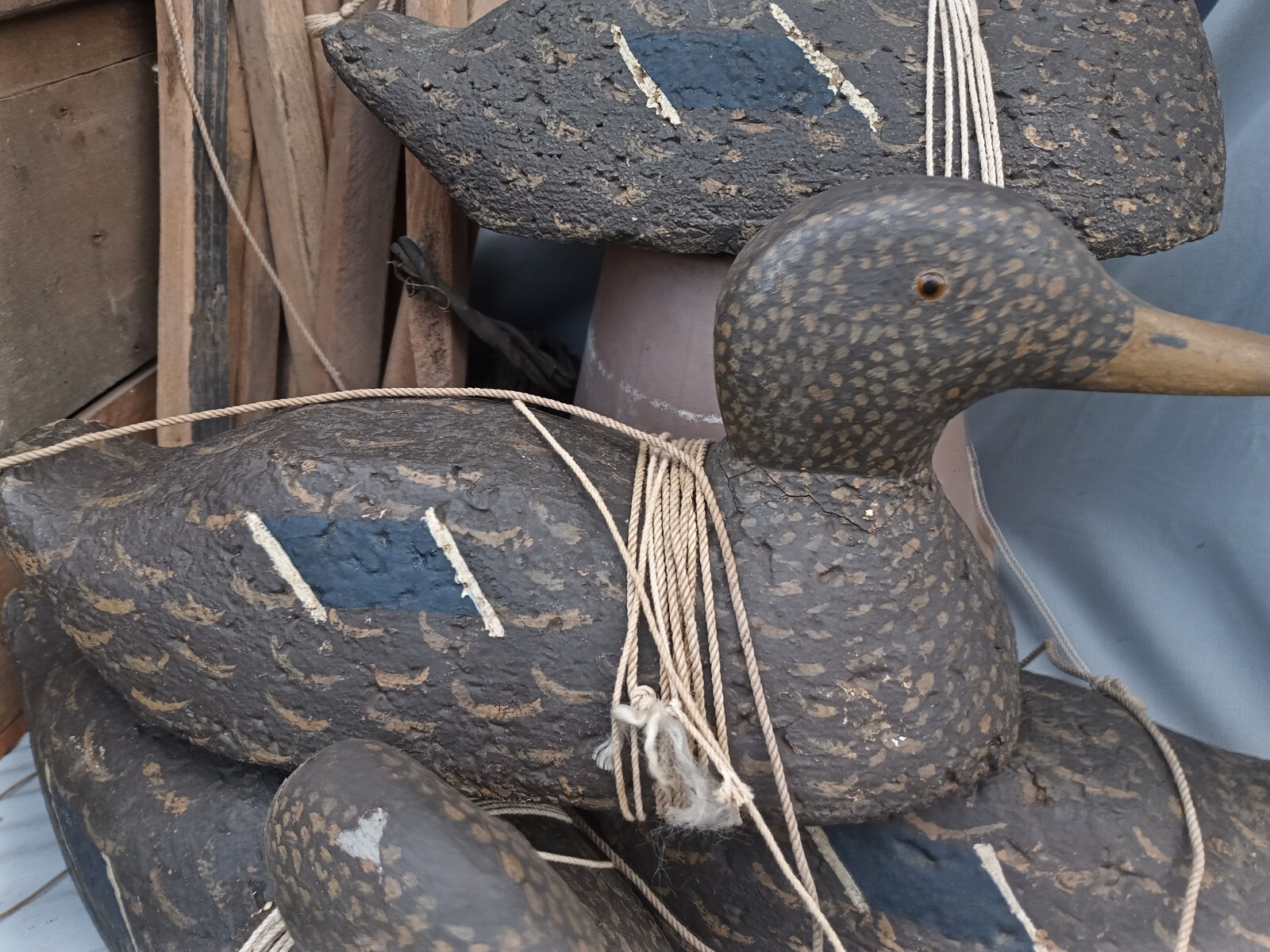 Antique Rig 11 Cork Wood Duck Decoys Decoy w Crate George Klebber St ...