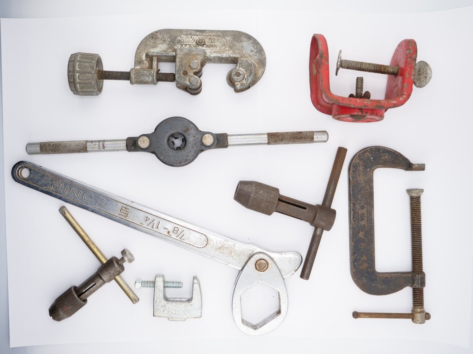 Antique Vintage Lot of Misc Tools Pipe Cutter, T Handle Tap Wrench ...