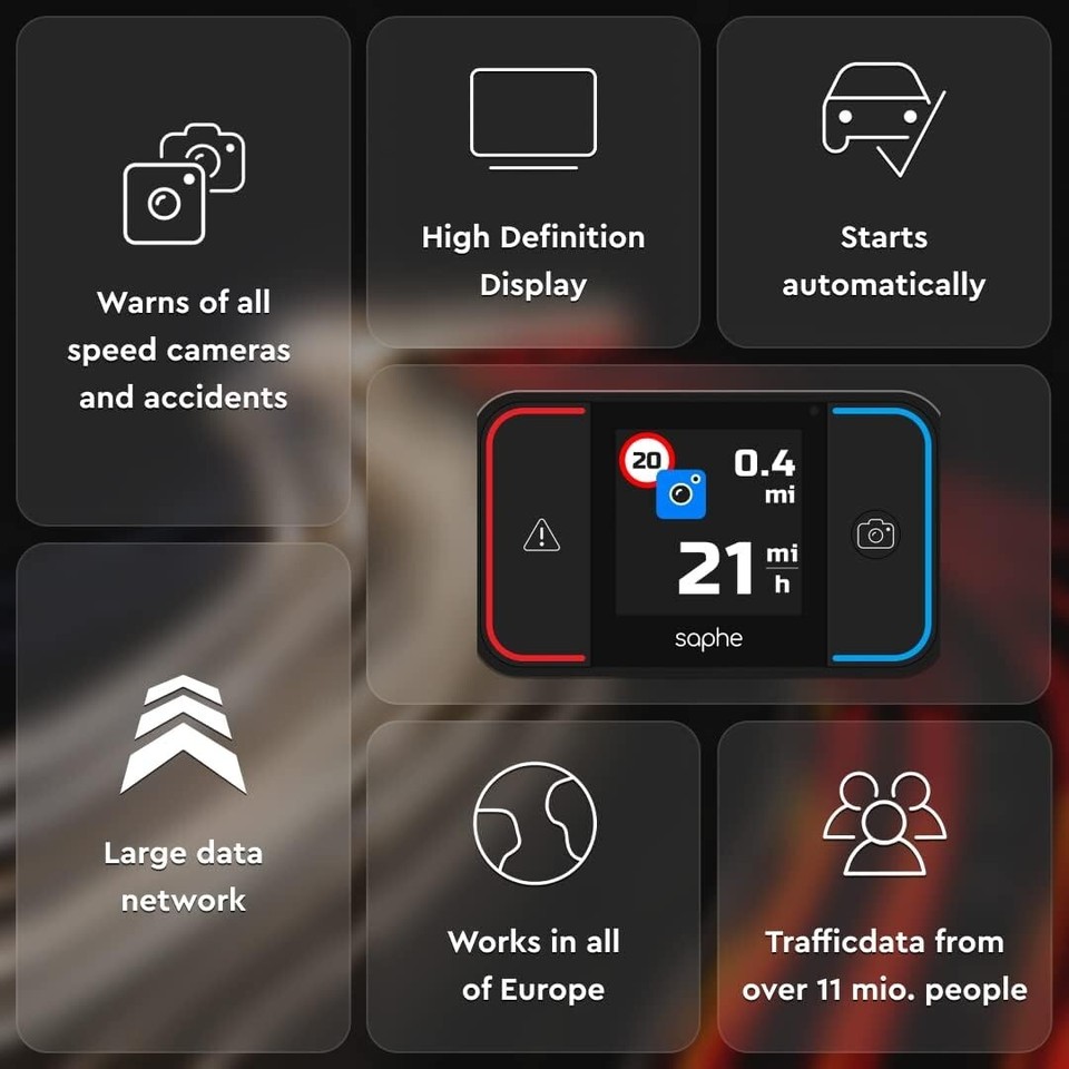 Saphe Drive Pro Speed Camera Detector with Colour Display CarPlay and ...