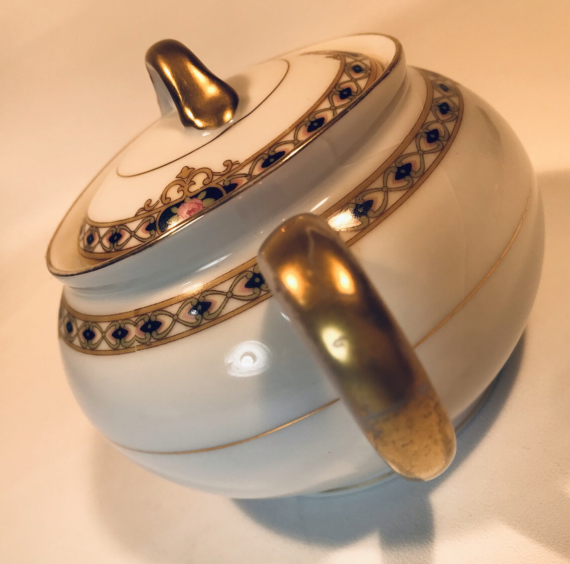 Noritake Ceylon Jam Bowl Handled 6.5"x4" Black Pink Peonies Gold Stamp ...