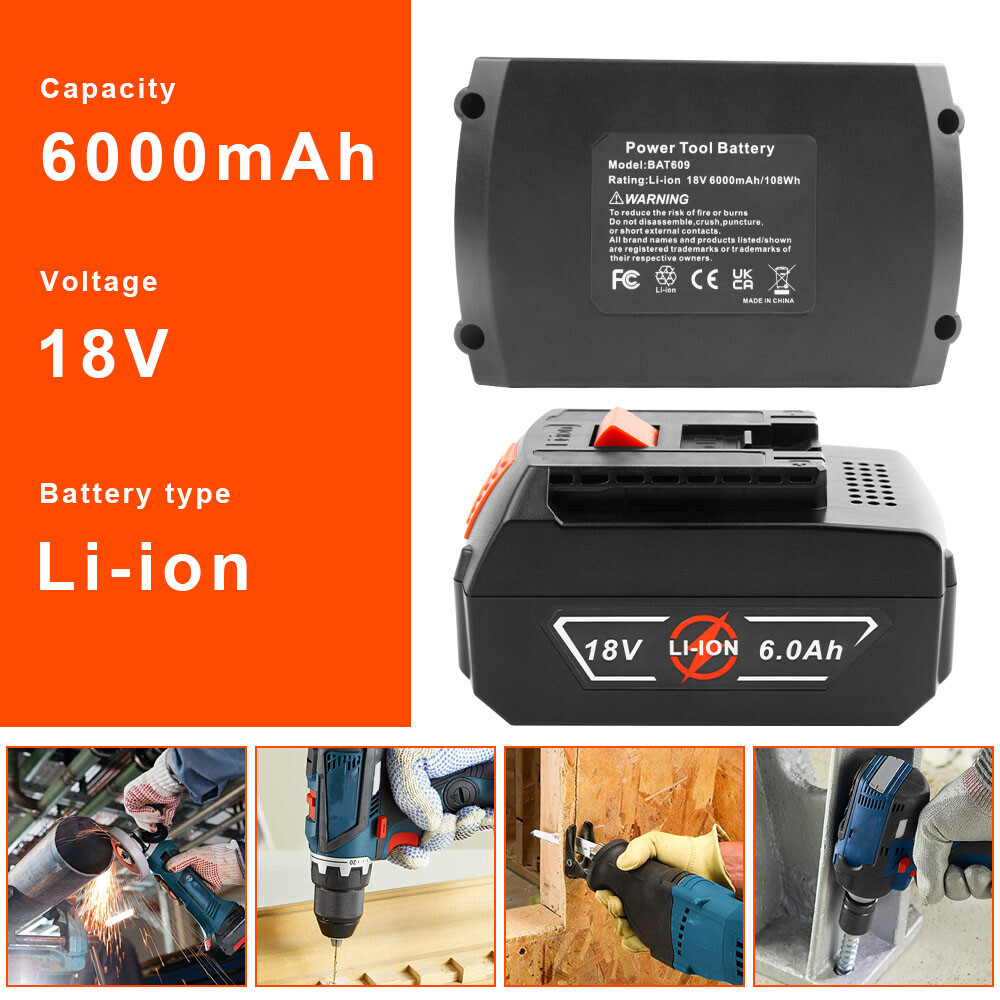 18V 6.0Ah For Bosch Li-ion Battery Charger BAT609 BAT610 BAT618 BAT611 ...