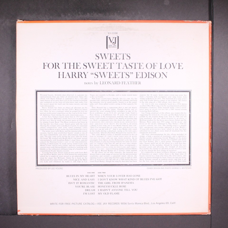 HARRY EDISON: sweets for the sweet taste of love VEE-JAY 12" LP 33 RPM ...