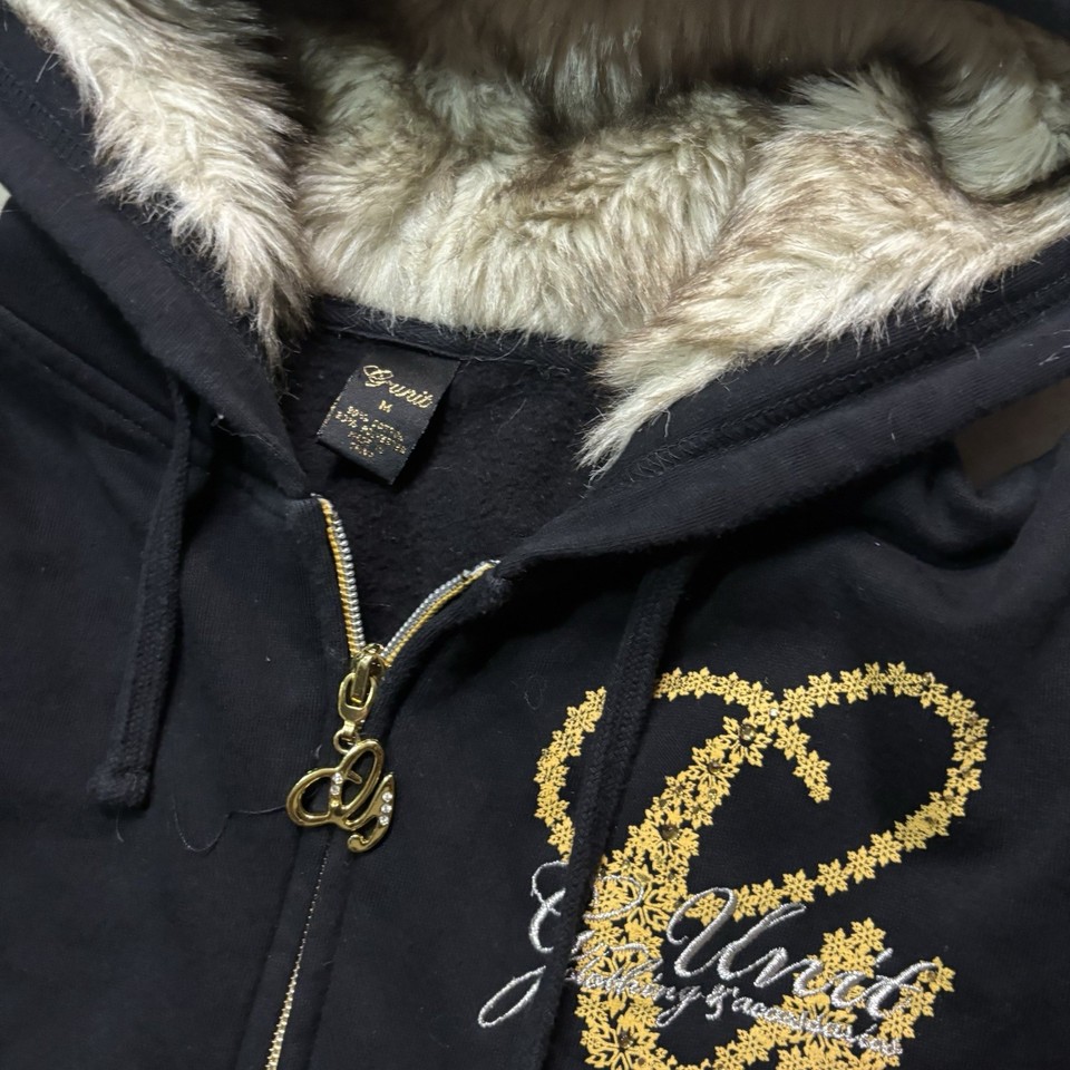 y2k G-Unit rhinestone bling fur cropped hoodie womens medium | eBay