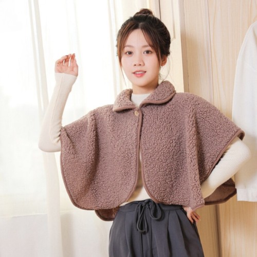 Lady Cropped Top Cloak Poncho Cape Faux Wool Fleece Shawl Jacket ...