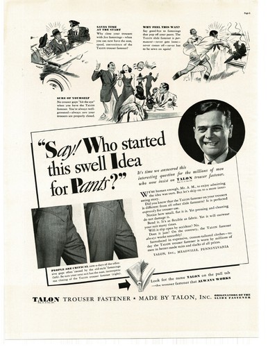 1938 Talon Trouser Fastener Zipper Vintage Print Ad 1 | eBay