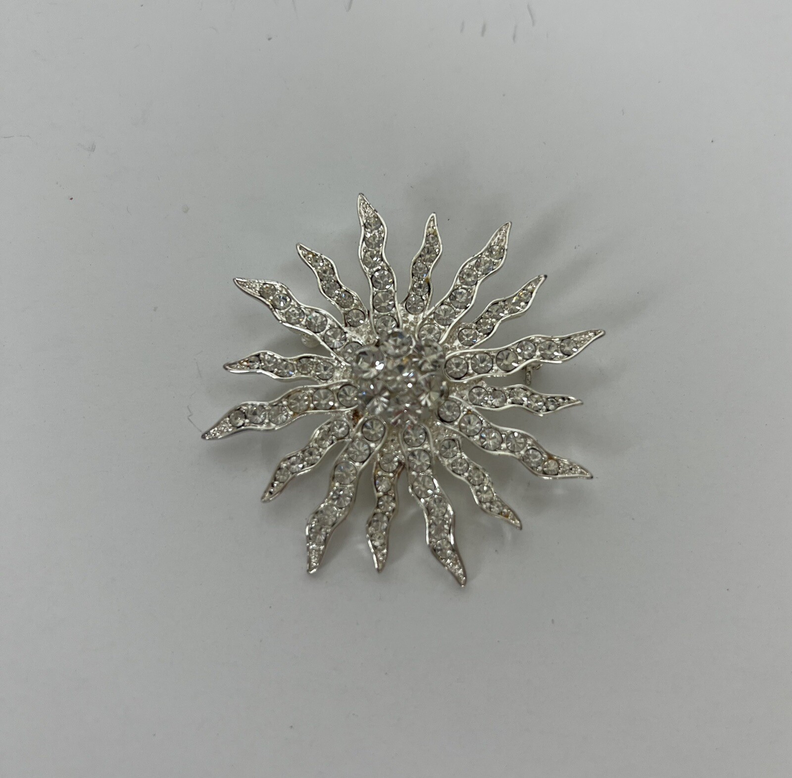 Vintage Rhinestone Sunburst Pin Brooch 2" Silver Tone Beauty | eBay