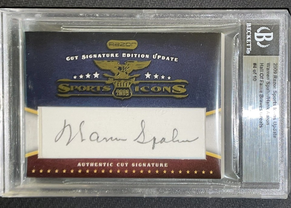 Hank Aaron /Warren Spahn HOF 2009 Sports Icons Signature Cut #4/10 ...