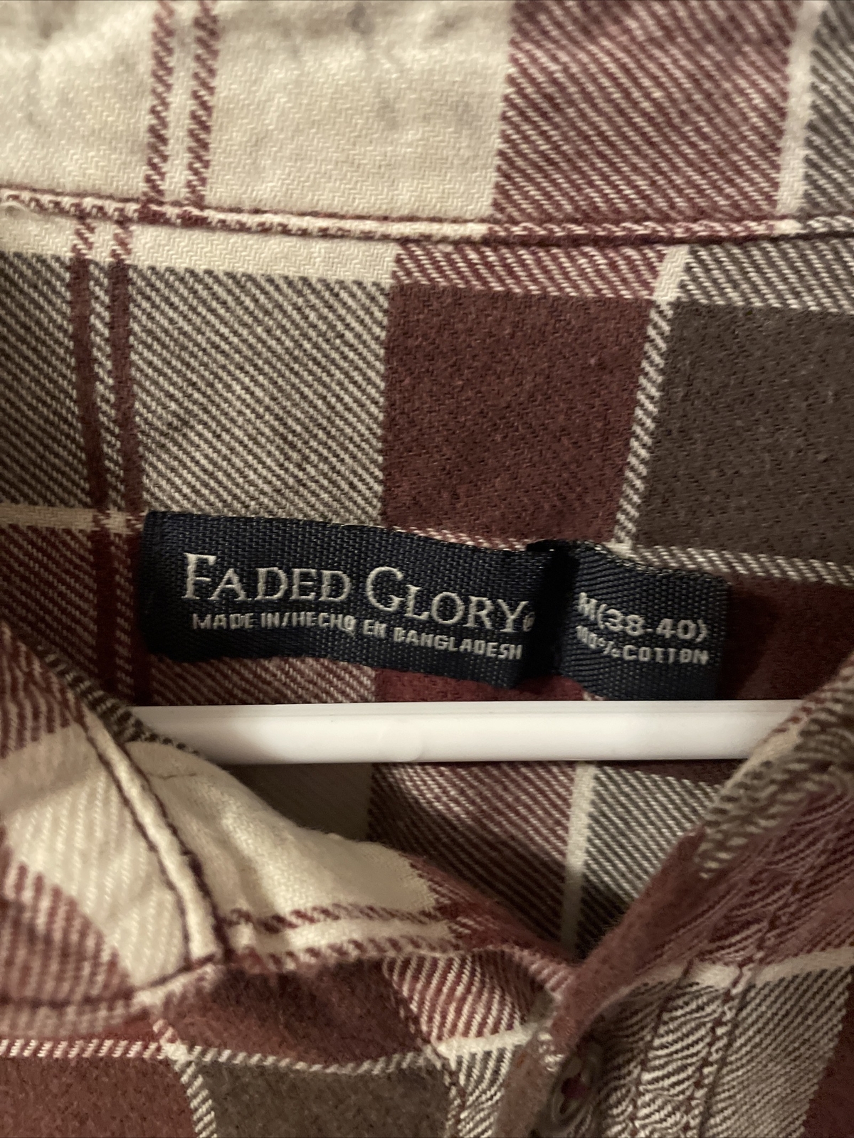 Faded Glory Shirt Mens Medium Brown Plaid Flannel Button Up 100% Cotton ...