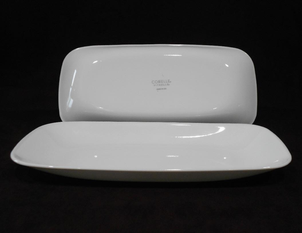 ️ 2 Corelle PURE WHITE Winter 10x5 APPETIZER TRAYS Platter Oblong Fish ...