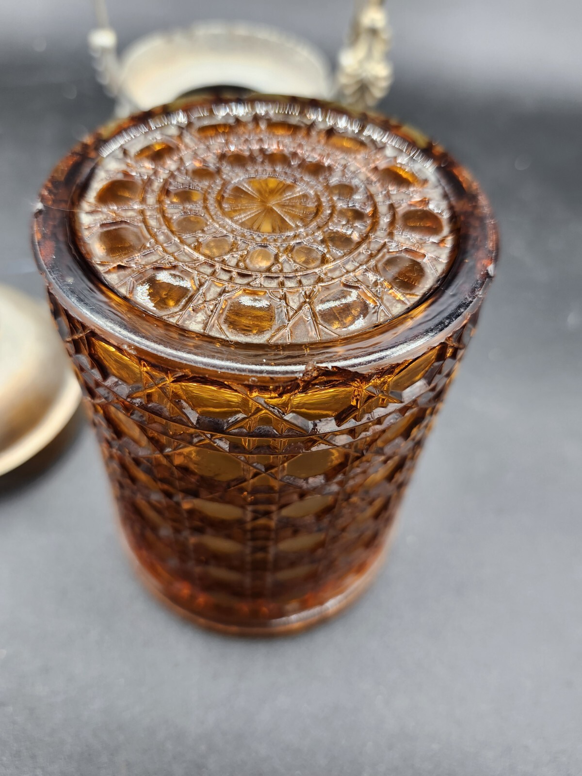 ANTIQUE VICTORIAN ACME SILVER CO. PICKLE CASTER WITH TONGS AMBER CANE ...