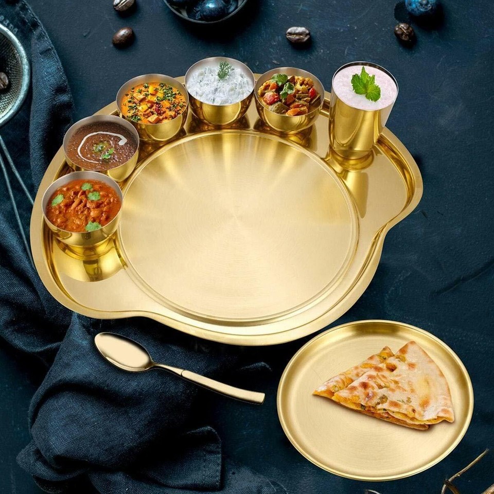 High Grade Stainless Steel Thali/ Plate Set with PVD Coating (Gold ...