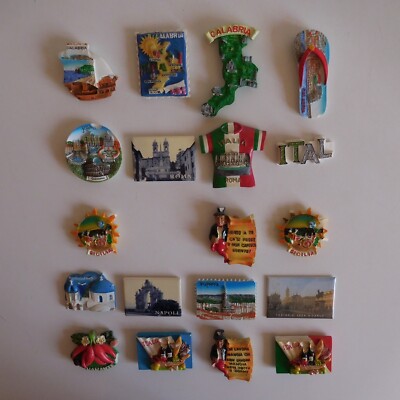 19 magnets aimants ITALIA TORINO SANTORINI NAPOLI ROMA CALABRIA SICILIA ...