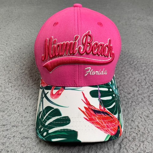 Miami Beach Florida Hat Cap Womens Pink Floral Strap Back Adjustable ...