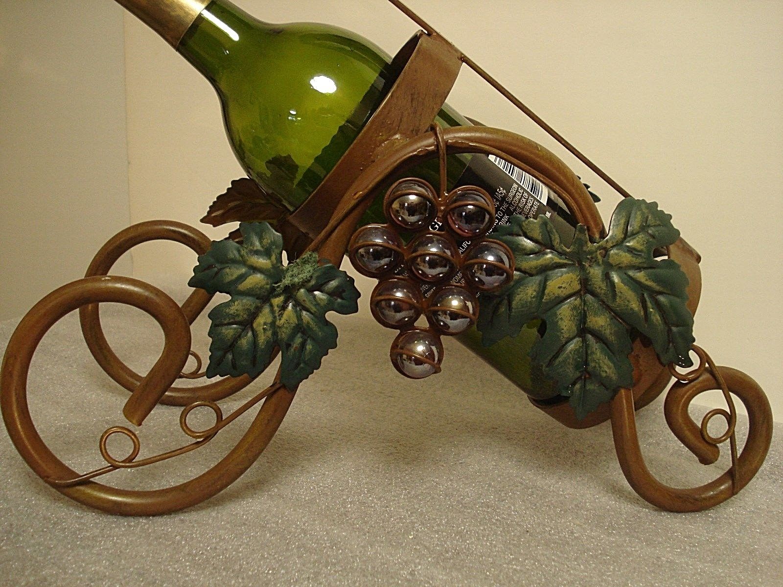 vtg Wrought Iron tole Wine bottle Rack Holder Caddy barware glass ...