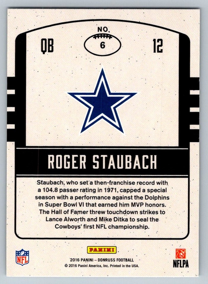 2016 Donruss Legends of the Fall Roger Staubach 6 | eBay