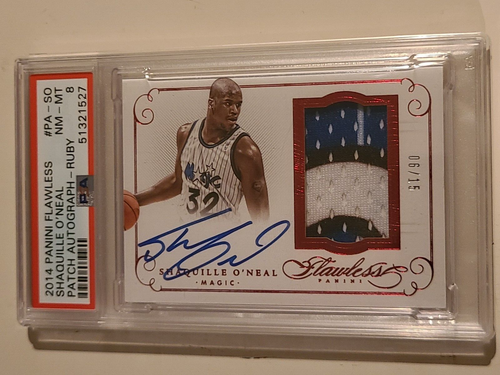 2014-15 Flawless Shaquille O'Neal Patch Auto HOF Ruby /15 MAGIC PSA 8 ...