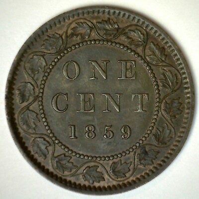 1859 D P Narrow 9 #2 Canadian One Cent Coin 1c Canadian Bronze AU Coin ...