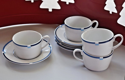 4 Sets ~ MIKASA JET SET BLUE Flat Cup & Saucer Set Porcelain Blue ...