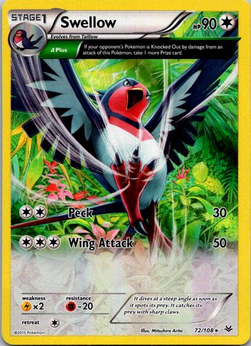 Swellow 72/108 Rare Full Art Holo Roaring Skies Pokémon Card 2015 NM | eBay