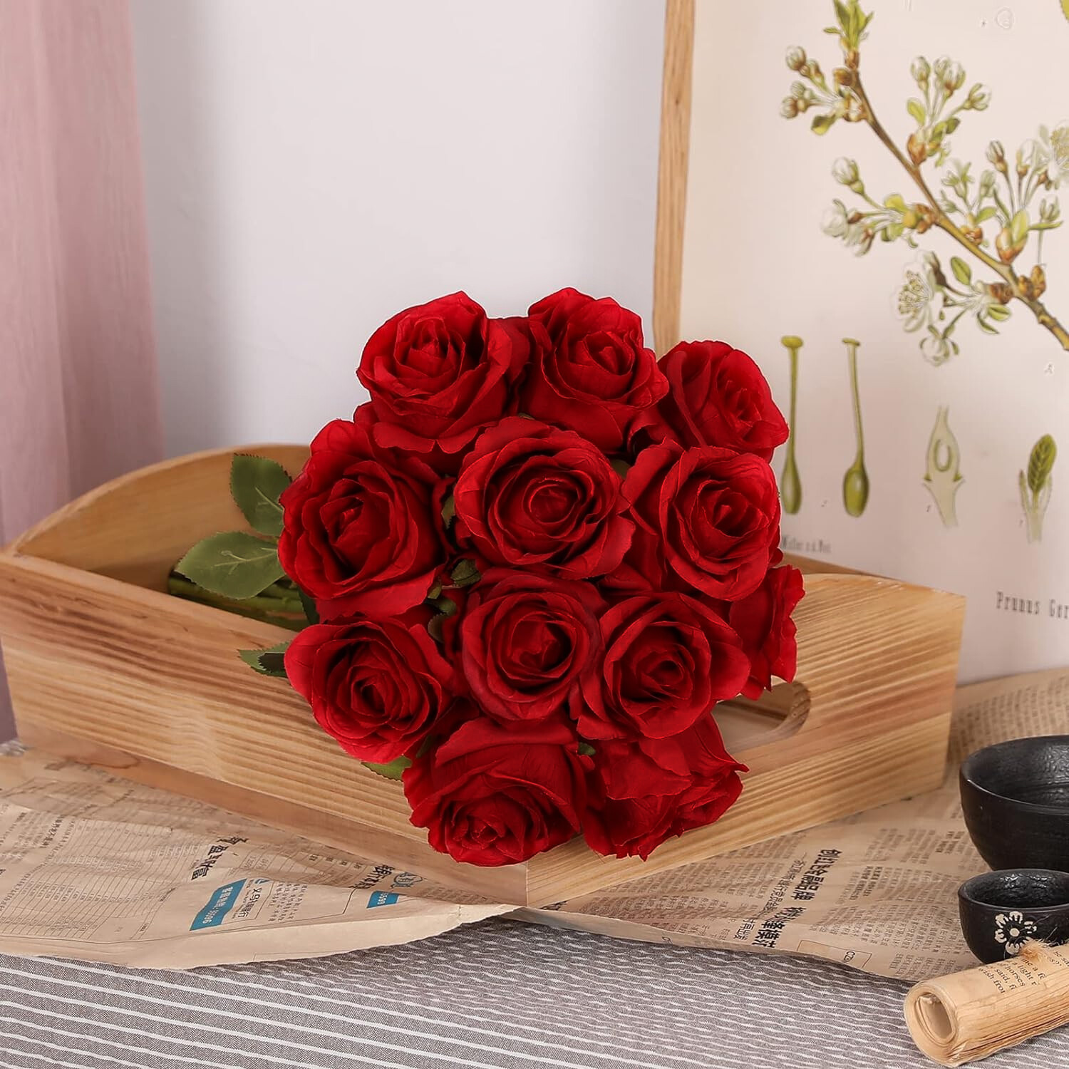 5-10 Pcs Silk Red Rose Bouquet for Home Decoration, Faux Roses for ...